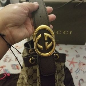 Gucci | Bags | Authentic Large Classic Mono Gucci W Drawstring | Poshmark